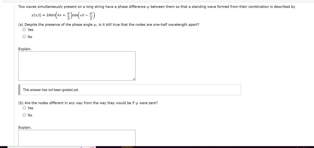 SOLVED: Two waves simultaneously present on a long string have a phase difference between them ...