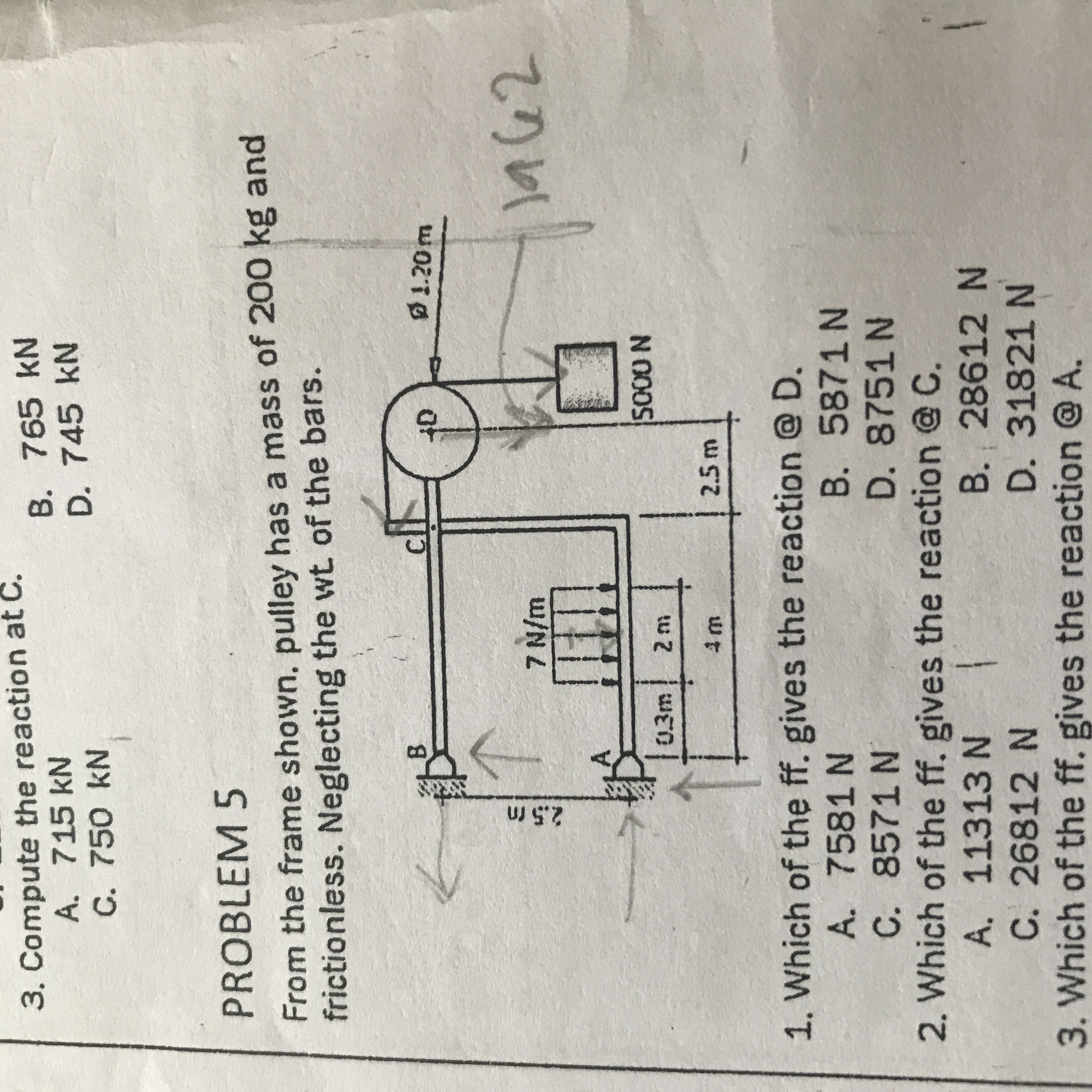 3 compute the reaction at c a 715 kn b 765 kn c 750 kn d 745 kn problem ...