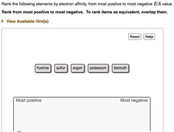 Solved Rank The Following Elements By Electron Affinity From Most