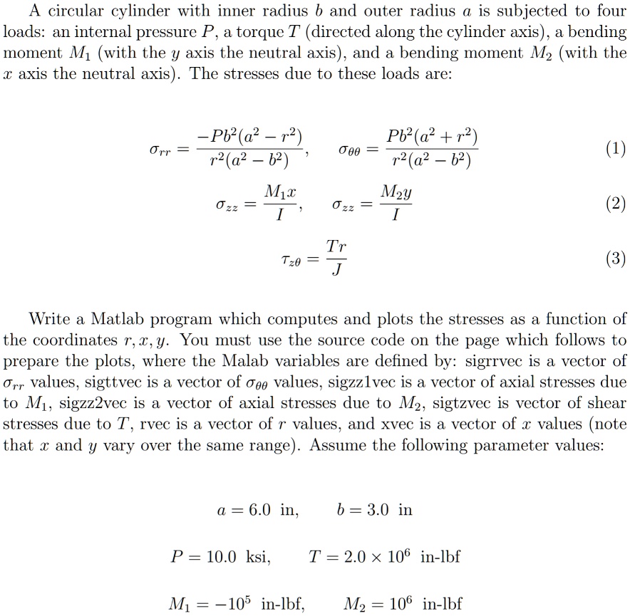 machine elements matlab programming assignment a circular cylinder with inner radius b and outer ...