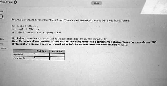 SOLVED: Texts: Assignment Sifrod Suppose that the index model for ...