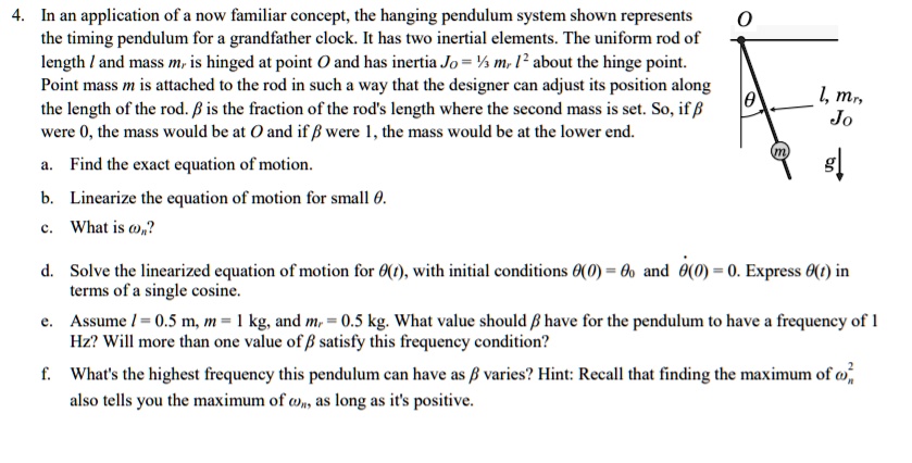 in an application of now familiar concept the hanging pendulum system shown represents the ...