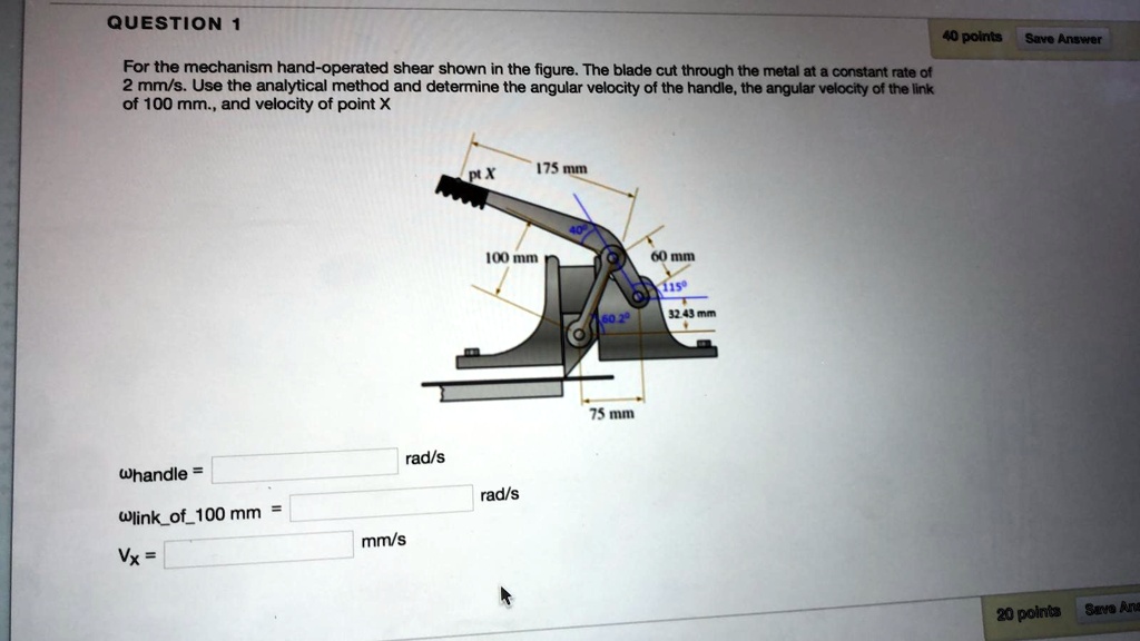 For the mechanism of a hand-operated shear shown in the figure, the ...