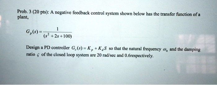 SOLVED: Prob. 3 (20 pts): A negative feedback control system shown ...