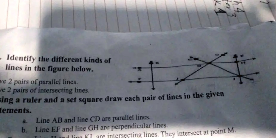 SOLVED: Identify the different kinds of lines in the figure below. There are 2 pairs of parallel ...