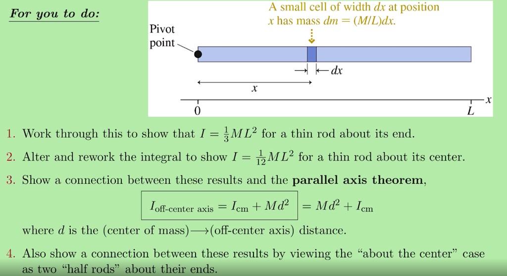 SOLVED: A small cell of width dx at position xhas mass dm (MIL)dx For ...
