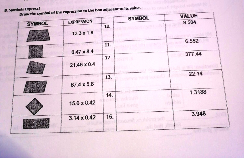 SOLVED: 'B. Symbol Express draw the symbol of the expression to the box ...