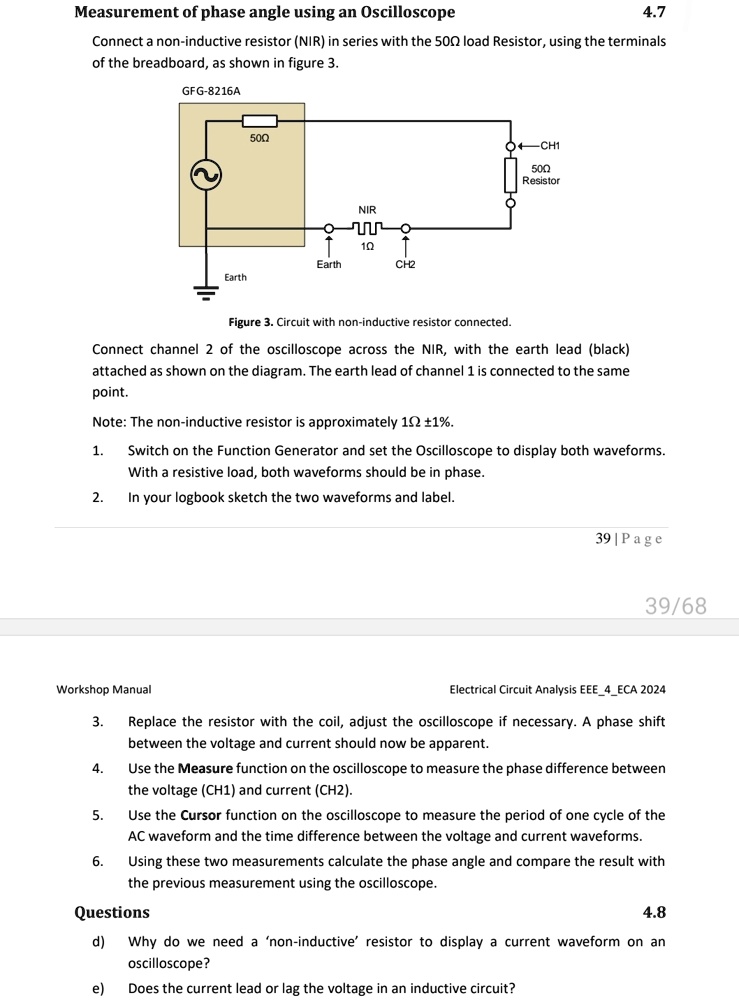 Measurement of phase angle using an Oscilloscope 4.7 Connect a non ...