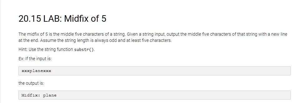 2015 lab midfix of 5 the midfix of 5 is the middle five characters of a ... 2015 lab midfix of 5 the midfix of 5 is the middle five characters of a ...