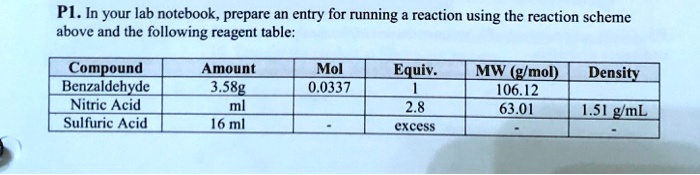 SOLVED: PI. In your lab notebook, prepare an entry for running the ...