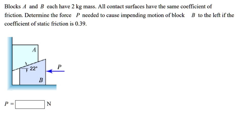 Blocks A and B each have 2 kg mass. All contact surfaces have the same coefficient of friction ...