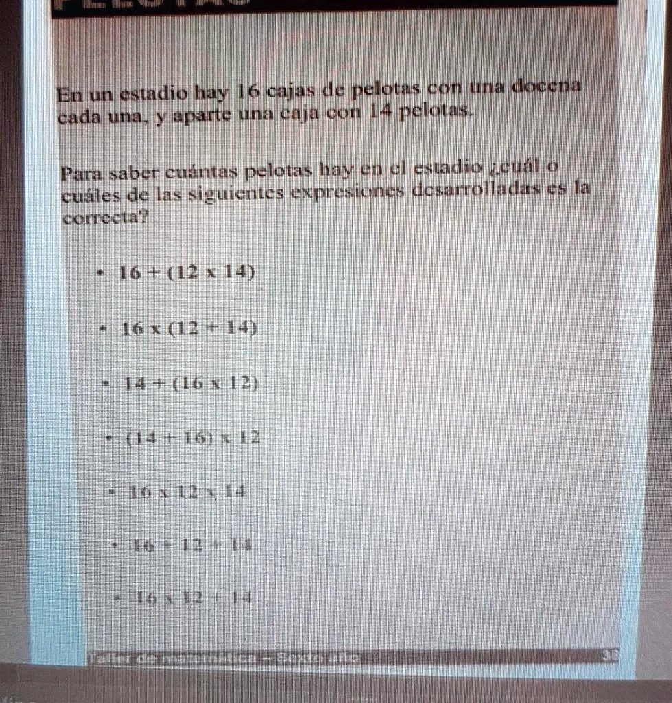 SOLVED: En un estadio hay 16 cajas de pelotas con una docena cada una ... SOLVED: En un estadio hay 16 cajas de pelotas con una docena cada una ...