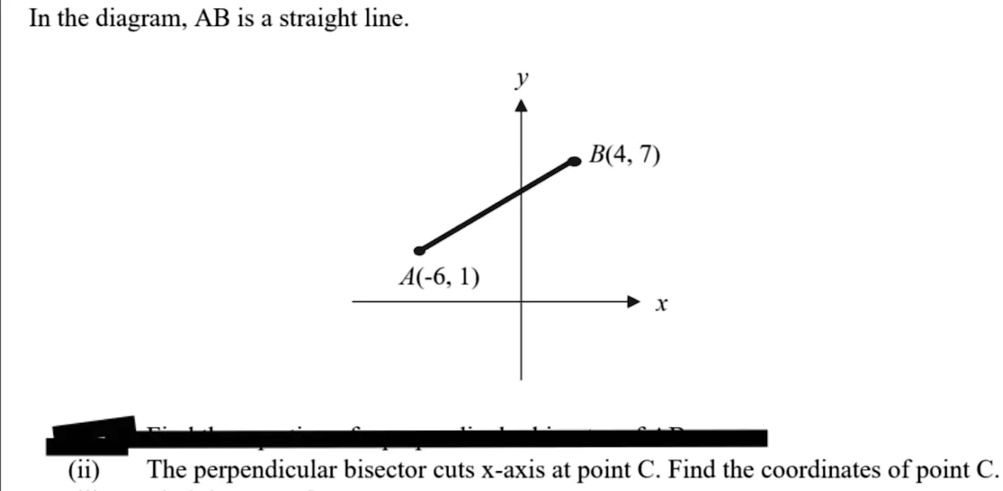SOLVED: In the diagram; AB is a straight line. B(4, 7) A(-6. 1) The ...