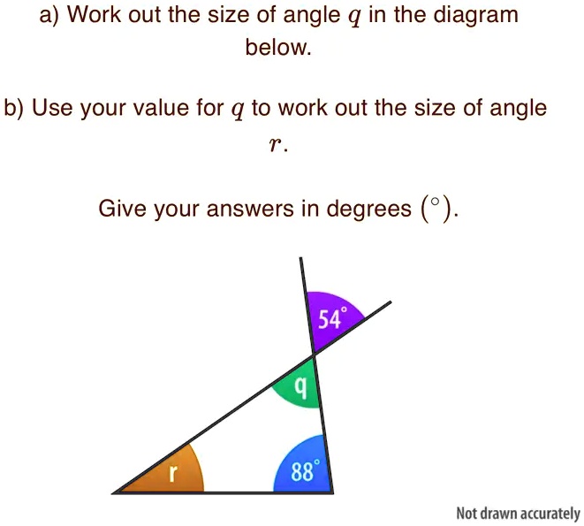 a) Work out the size of angle q in the diagram below: b) Use your value for q to work out the ...