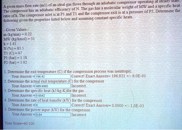SOLVED: A given mass flow rate(ml) of an ideal gas flows through an ...