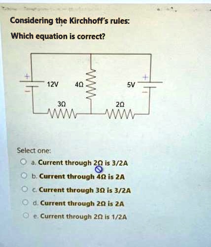 SOLVED: Considering the Kirchhoff s rules: Which cquation is correct ... SOLVED: Considering the Kirchhoff s rules: Which cquation is correct ...