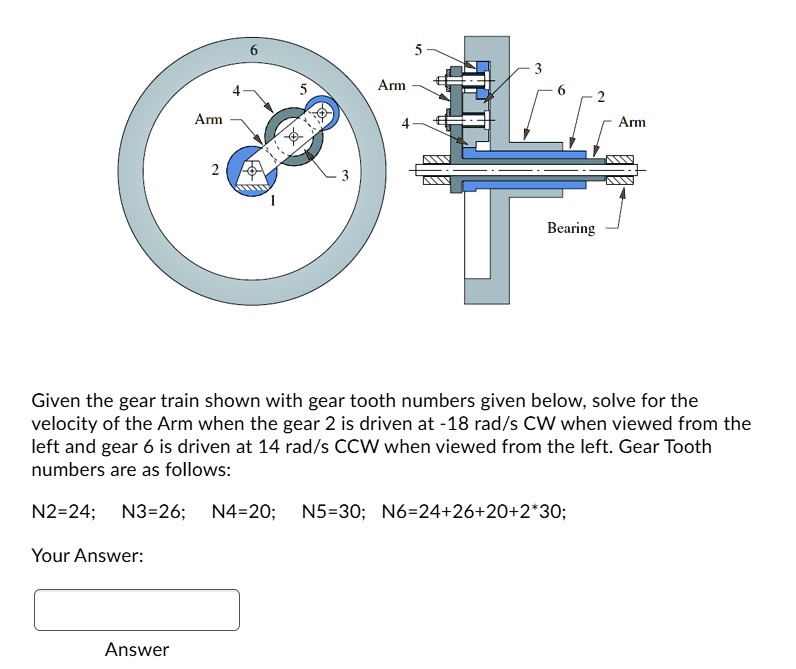 Given the gear train shown with gear tooth numbers given below, solve ...