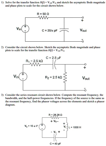 1) Solve for the transfer function H(f) = (Vout)/(Vin) and sketch the asymptotic Bode magnitude ...