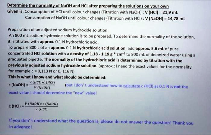 determine the normality of naoh and hci after preparing the solutions ...