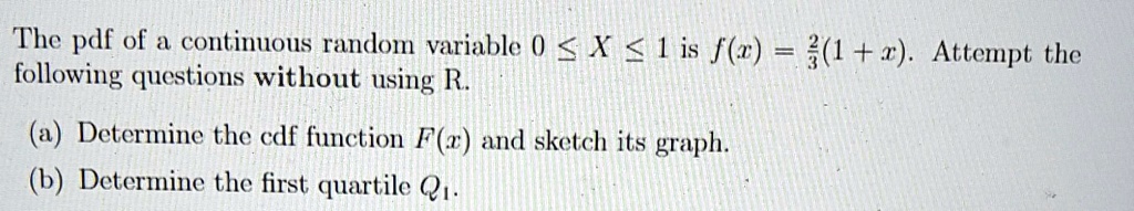 SOLVED: The pdf of continous random variable 0