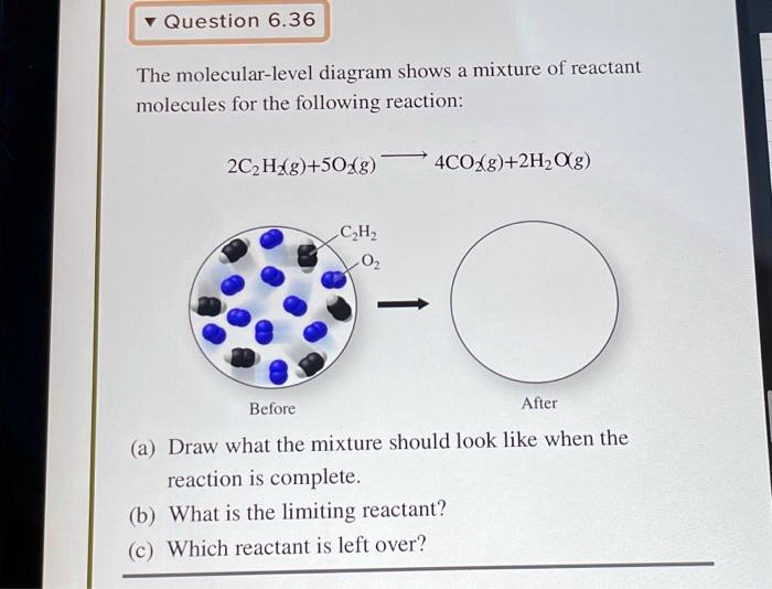Question 6.36 The molecular-level diagram shows a mixture of reactant molecules for the ...
