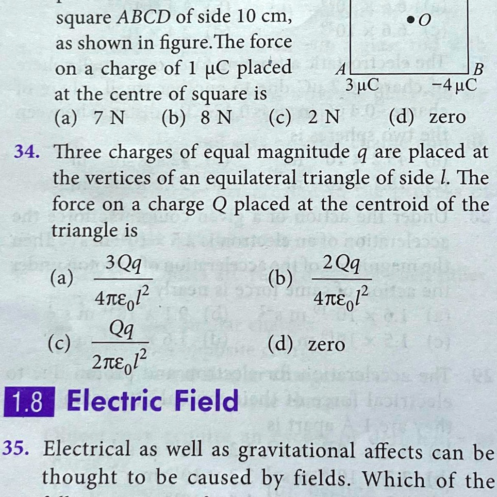 three charges of equal magnitude q are placed at the vertices of an equilateral triangle of side ...