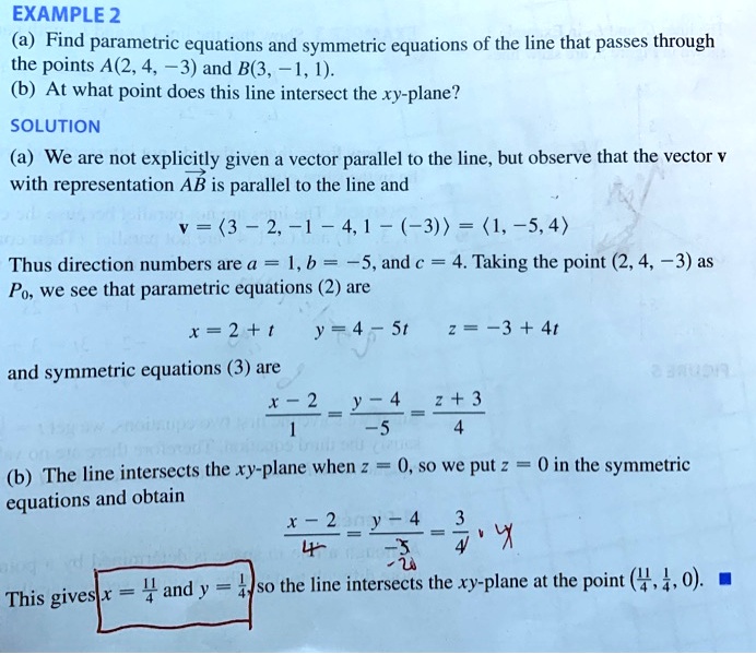 example 2 a find parametric equations and symmetric equations of the ...