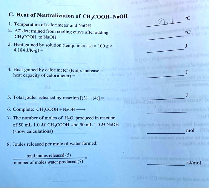 c heat of neutralization of chcooh naoh temperature of calorimeter and ...