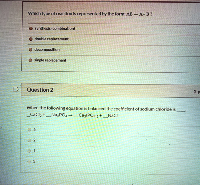 which type of reaction is represented by the form ab ab synthesis ...