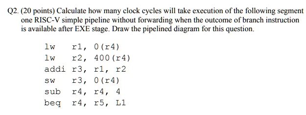 SOLVED: Q2. (20 points) Calculate how many clock cycles will it take ...