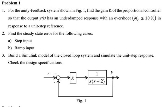 SOLVED: Problem 1 For the unity-feedback system shown in Fig: find the gain K of the ...