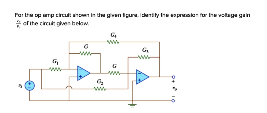 For the op amp circuit shown in the given figure, identify the expression for the voltage gain ...