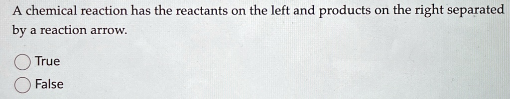 A chemical reaction has the reactants on the left and products on the ...