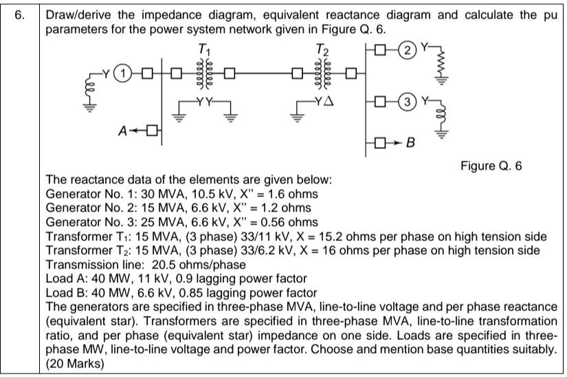 [GET ANSWER] 6. Draw/derive the impedance diagram, equivalent reactance diagram and calculate ...