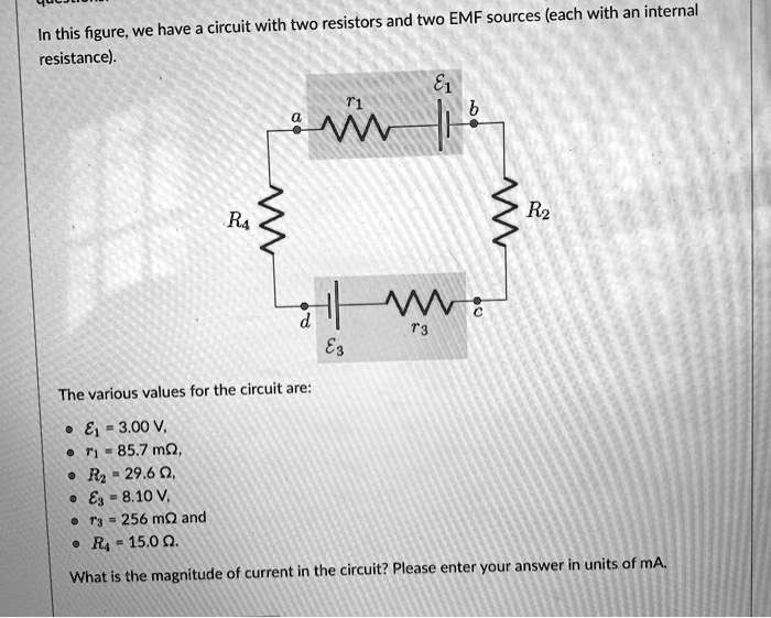 Circuit with two resistors and two emf sources each with an...