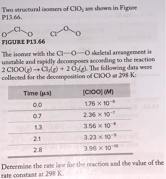 SOLVED: Two structural isomers of ClO2 are shown in Figure P13.66. ClO2 ...