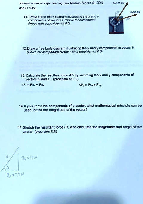 SOLVED: An eye screw is experiencing two tension forces G 100N and H ...