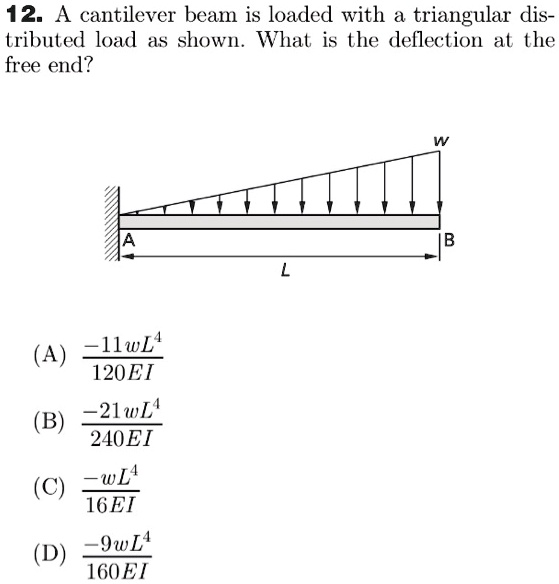 12. A cantilever beam is loaded with a triangular distributed load as shown. What is the ...