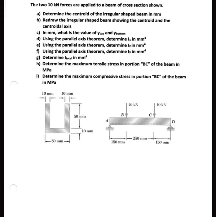 The two 10 kN forces are applied to a beam of cross section shown. a ...