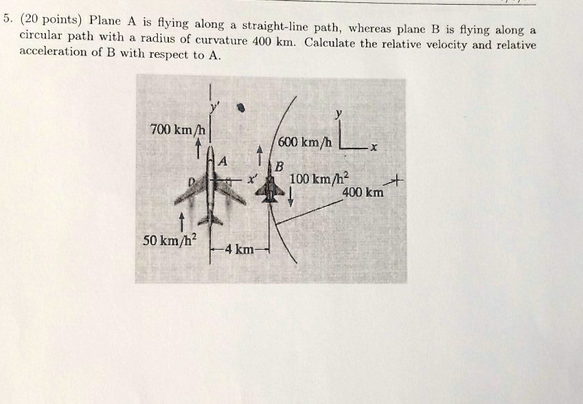 SOLVED: 5. (20 points) Plane A is flying along a straight-line path, whereas plane B is flying ...
