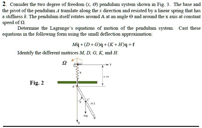 2. Consider the two degree of freedom (x, ?) pendulum system shown in Fig. 3. The base and the ...