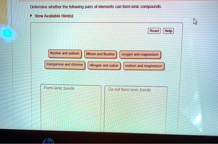 SOLVED: Determine whether the following pairs of elements can form ionic compounds View ...