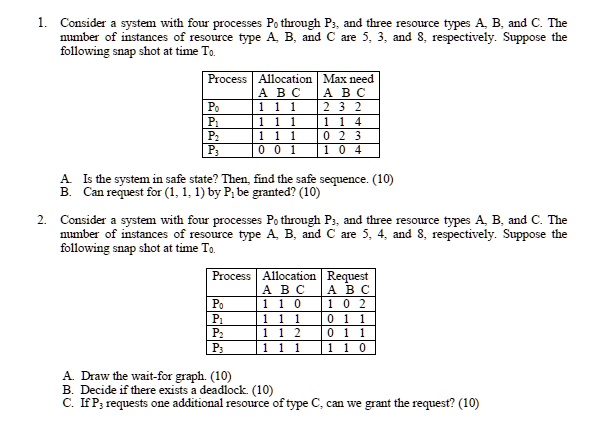 1 consider a system with four processes po through p3 and three ...