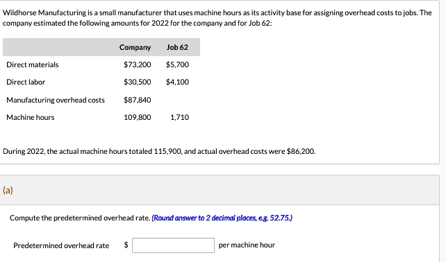 SOLVED: Predetermined overhead rate per machine hour = Manufacturing ...