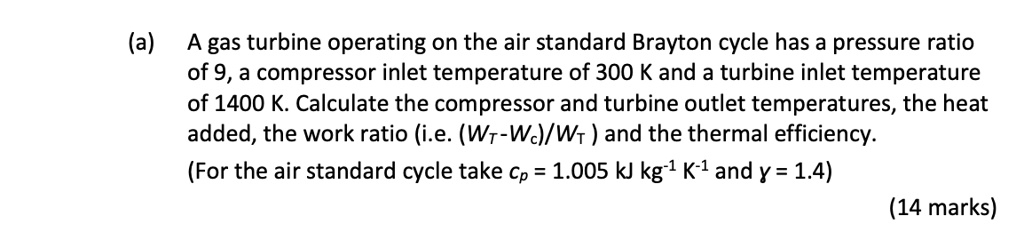 SOLVED: (a) A gas turbine operating on the air standard Brayton cycle ...