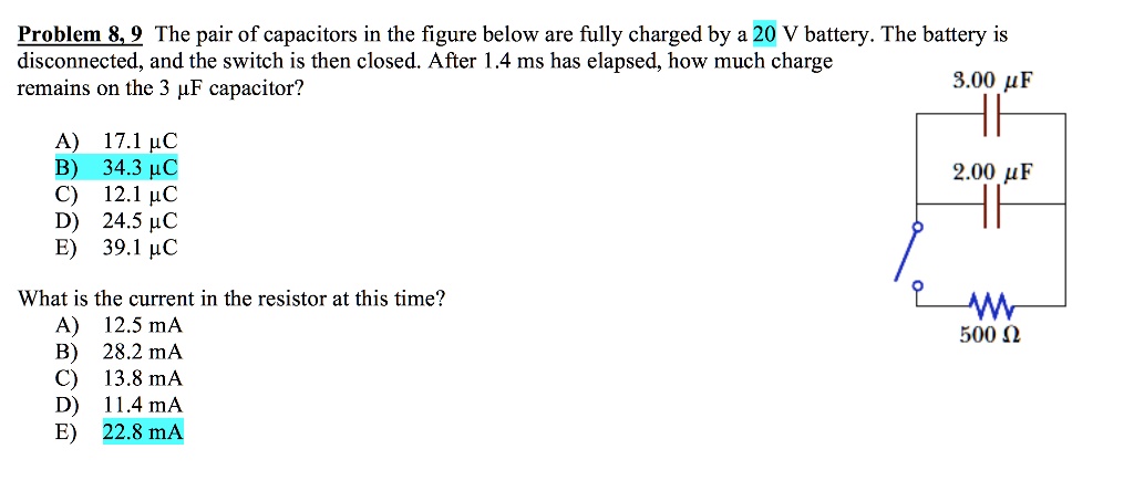 SOLVED: Problem ,9 The pair of capacitors in the figure below are fully ...