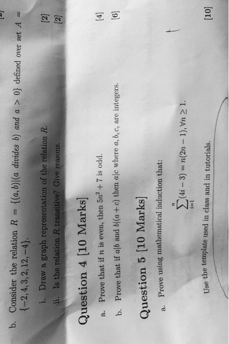 SOLVED: 2 2 [01] b. Consider the relation R=aba divides b and a>O defined over set A= i. Draw a ...