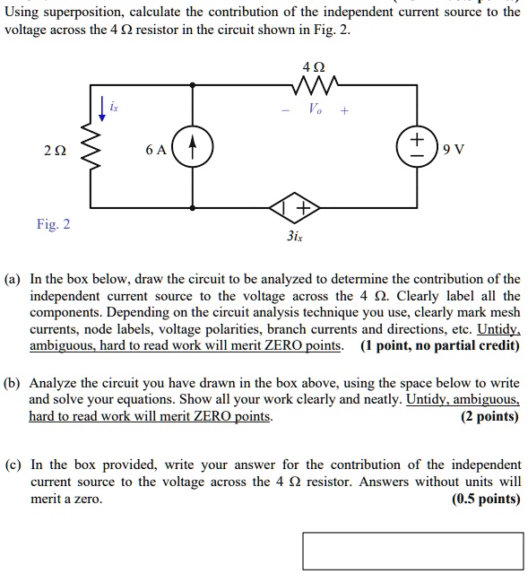 Using superposition, calculate the contribution of the independent current source to the voltage ...