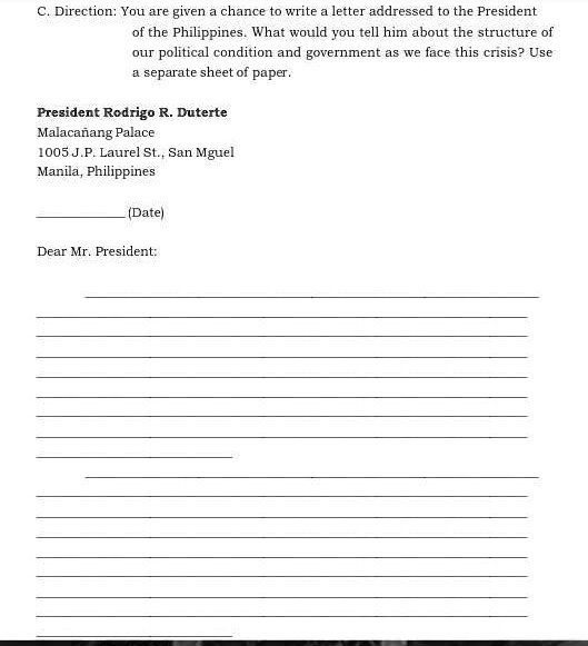 C. Direction: You are given a chance to write a letter addressed to the ...