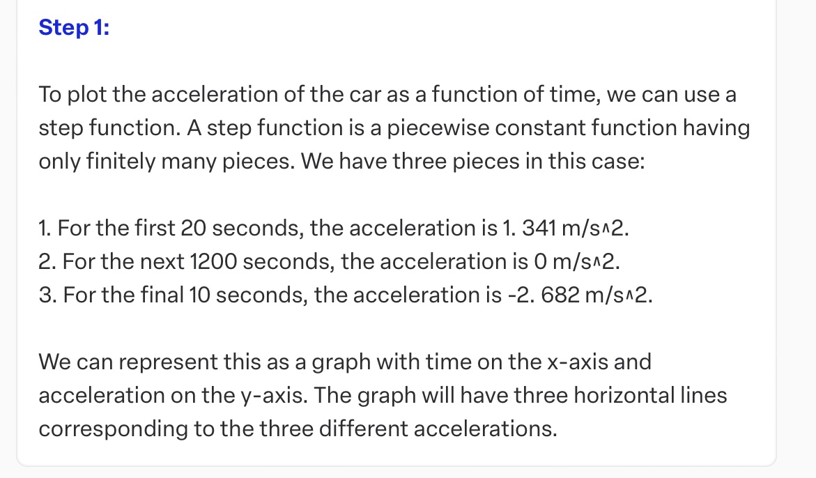SOLVED: Step 1: To plot the acceleration of the car as a function of ...